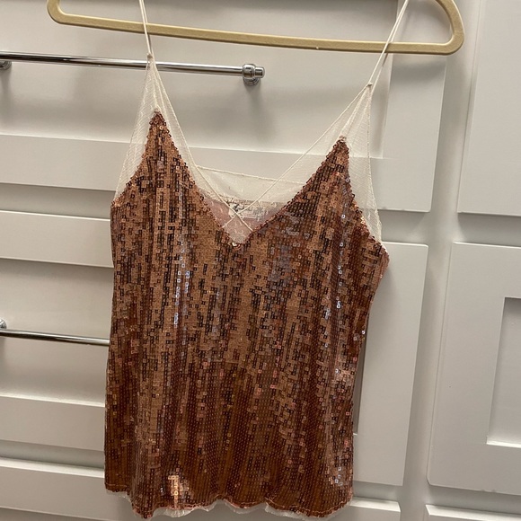 Free People | Tops | Free People Rose Gold Sequin Cami Top | Poshmark